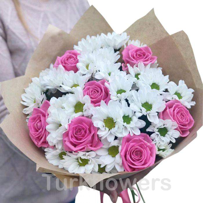 7 pink Roses 5 white Chrisantemium, order online, turkey flower ...