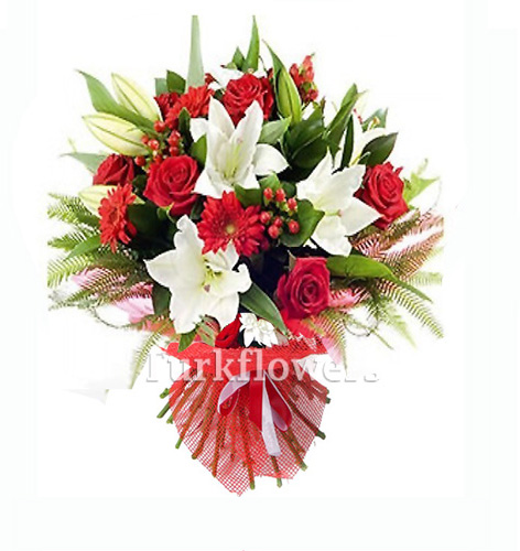 Lily and Red roses Bouqhet Turkey, turkey flowers delivery - Turkey ...