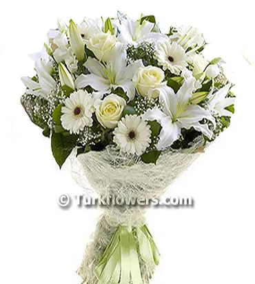 Lily and White Roses Bouquet, istanbul flower delivery - Turkey Flowers ...