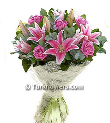 pink Rose Pink Lily - Turkey Flowers Shop