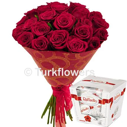 25 Red roses + Raffaello Turkey Flowers - Turkey Flowers Shop